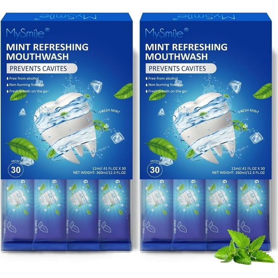 MySmile Portable Mouthwash Packets, Alcohol-Free, Fluoride-Free, Mint ...