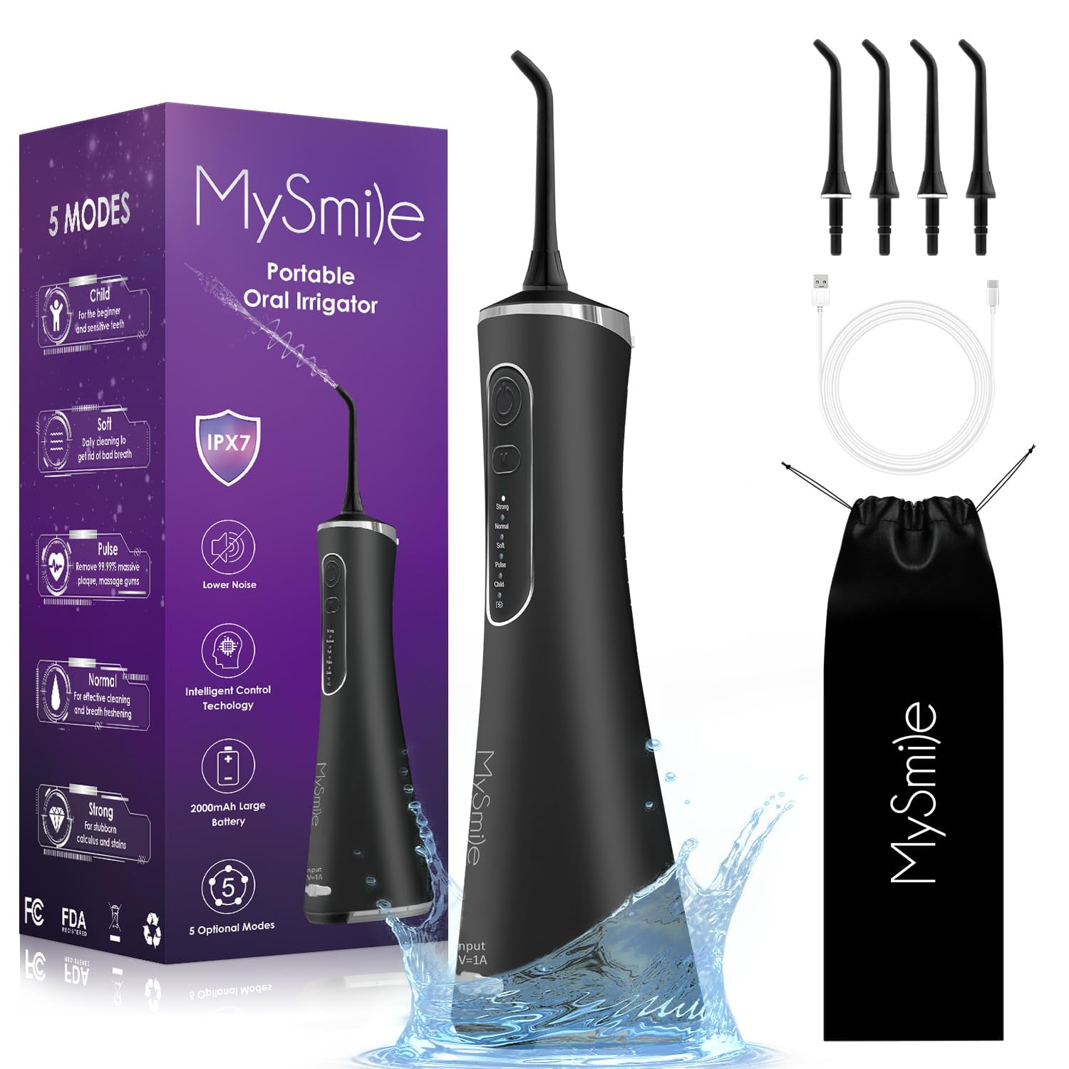 MySmile LP211 Water Dental Flosser for Teeth Cordless Oral Irrigator 5 Cleaning Modes 4 ...