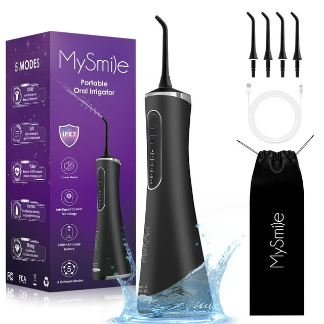 MySmile LP211 Water Dental Flosser for Teeth Cordless Oral Irrigator 5 Cleaning Modes 4 ...