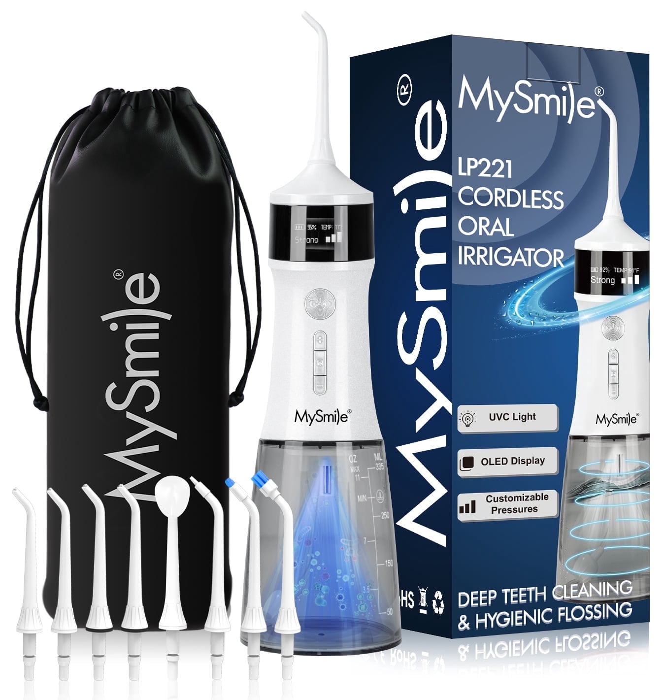 MySmile LP221 OLED Electric Water Flosser, UVC Sterilizer, 5 Modes, 8 ...
