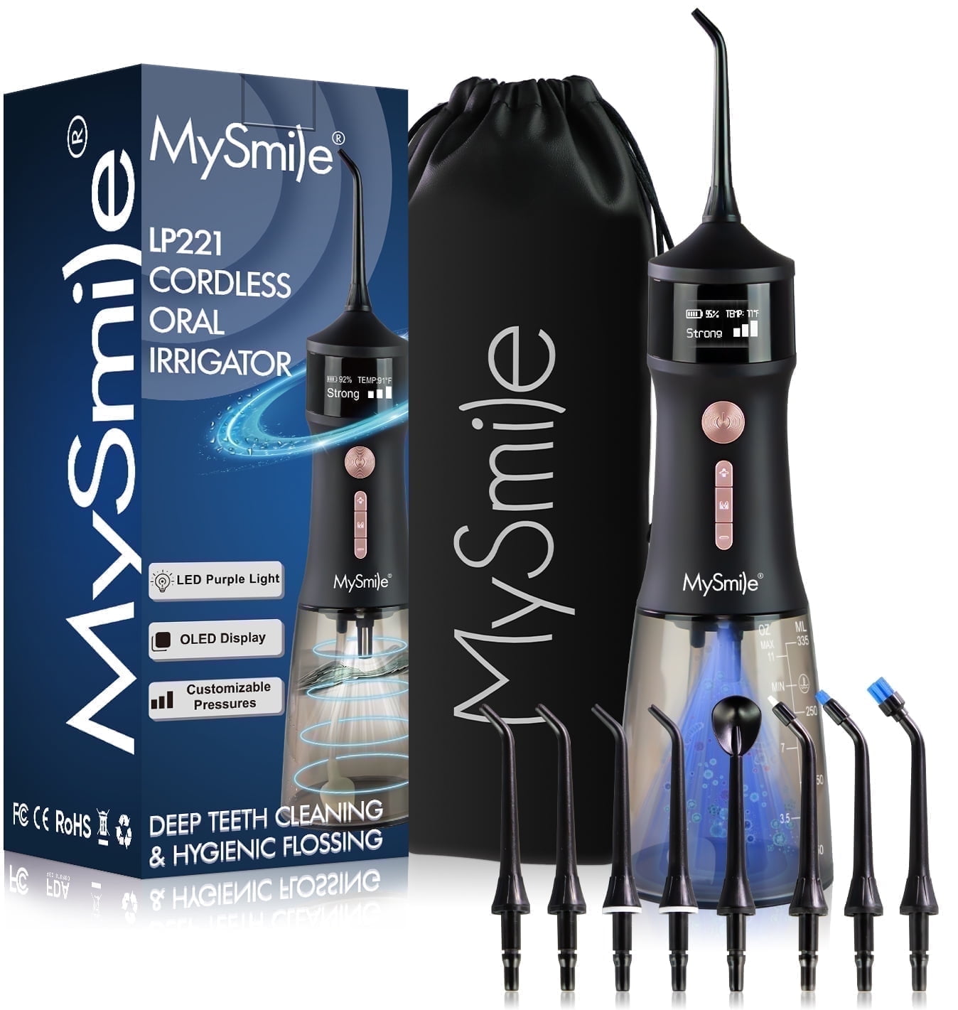 MySmile LP221 OLED Cordless Water Flosser with UVC Sterilizer Water ...