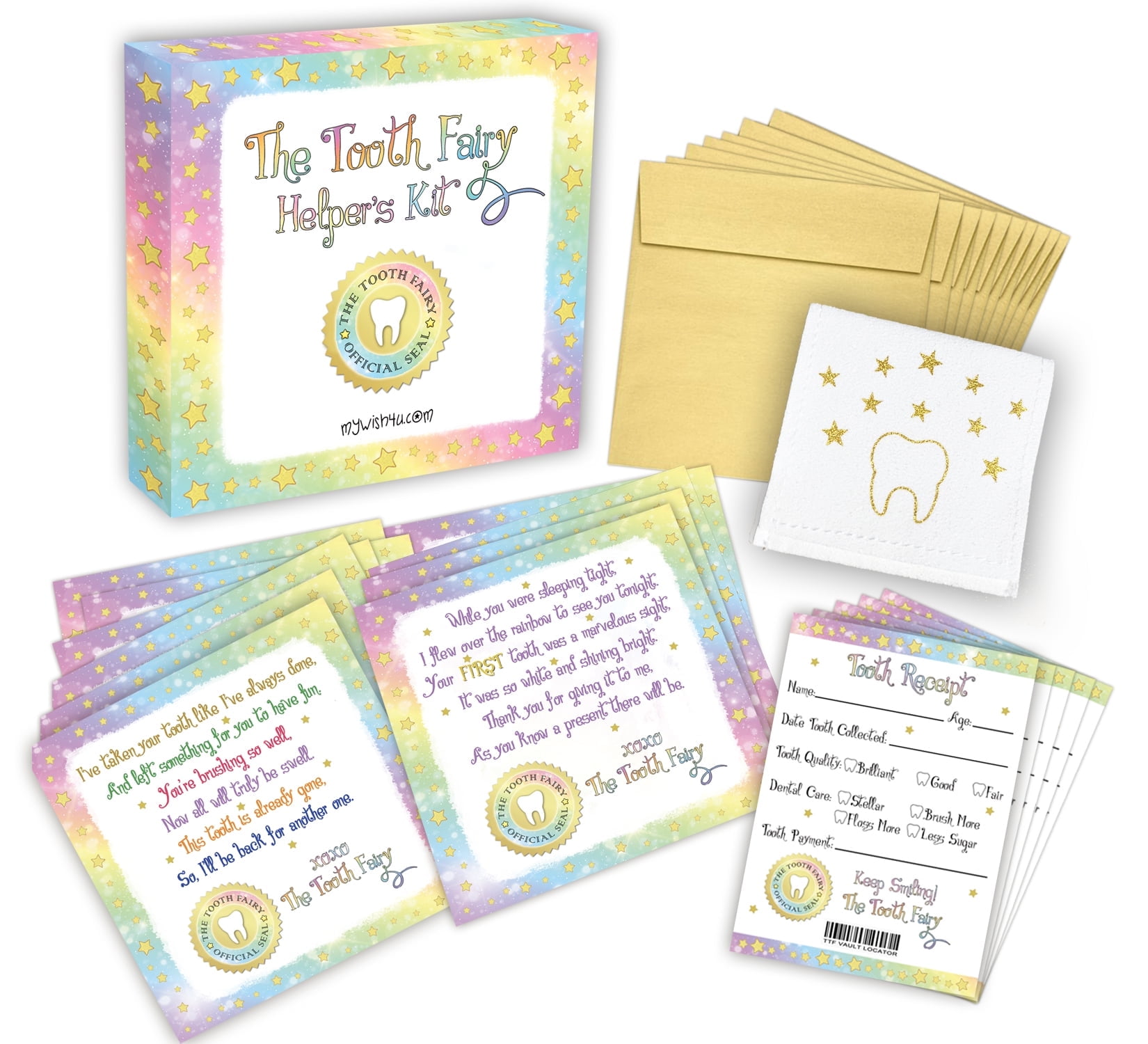 Tooth Fairy Kit for Kids - 10 Unique Poetic Notes, Receipts, Golden ...