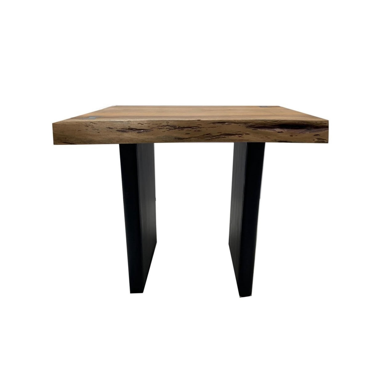 Mya 23 Inch Square End Table with Live Edge Wood Top, Wide Black Iron ...