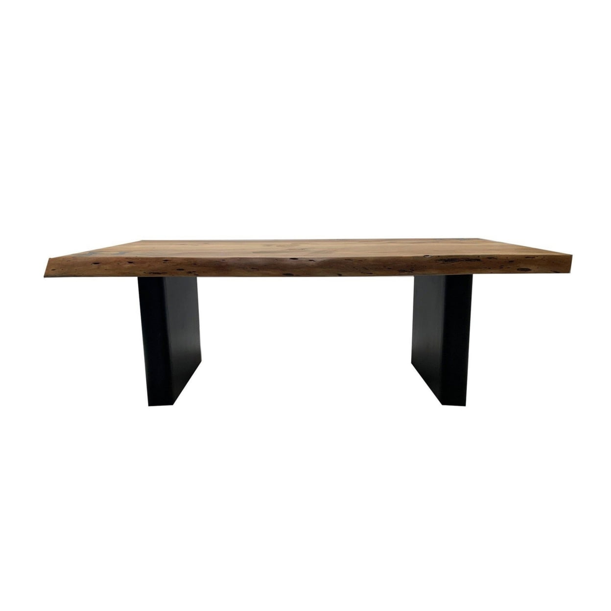 Mya 51 Inch Modern Coffee Table, Live Edge Wood Top, Black Iron Panel ...
