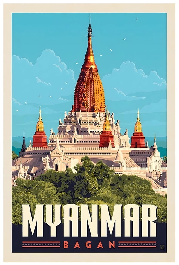 Myanmar - Bagan - Vintage Travel Poster (11x17Inches) - Walmart.com