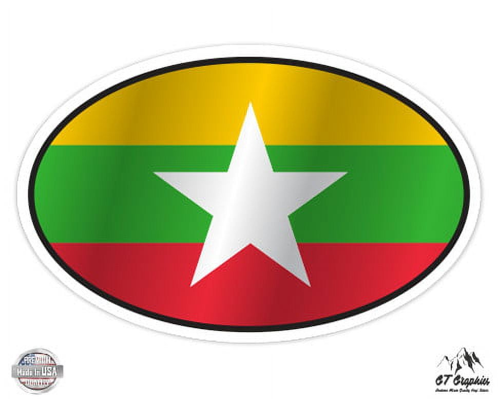 Myanmar Flag Oval - 7" Vinyl Sticker - For Car Laptop I-Pad ...