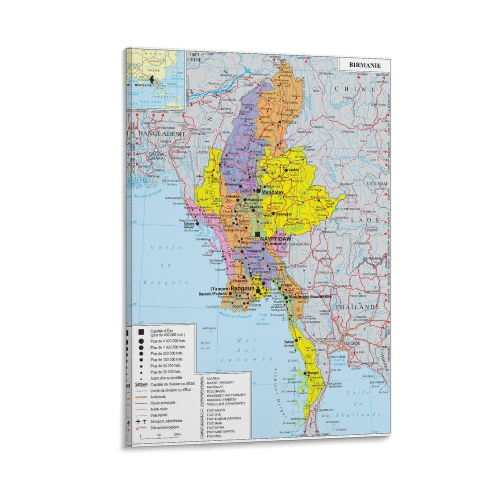 Myanmar Map Posters Canvas Poster Wall Art Picture Prints Hanging Photo ...