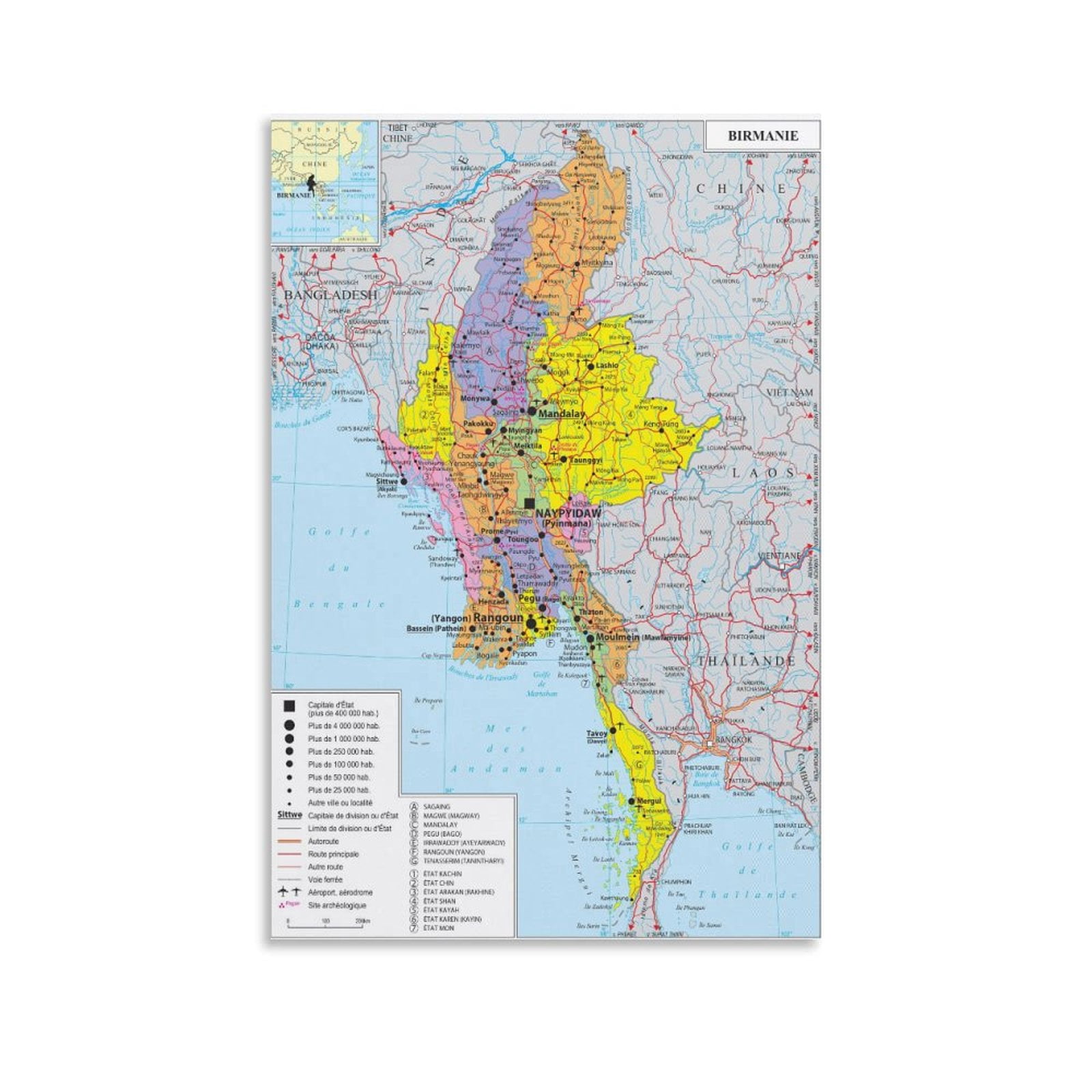 Myanmar Map Posters Print Photo Art Painting Canvas Poster Home ...