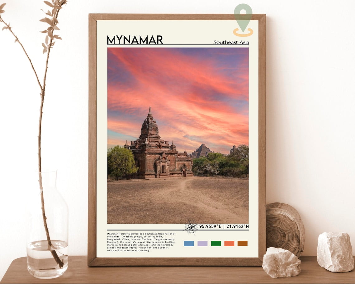Myanmar Print, Vintage Poster, Myanmar Art, Myanmar Poster, Myanmar ...
