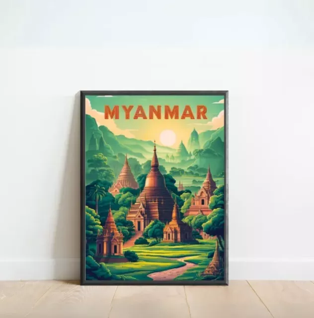 Myanmar Vintage Travel Poster - Myanmar Print, Asia Wall Art NO FRAMED ...