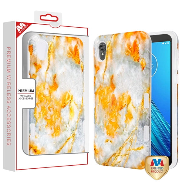MyBat Premium Dual Layer Case for Motorola Moto E6 - Orange/Gray Marble ...