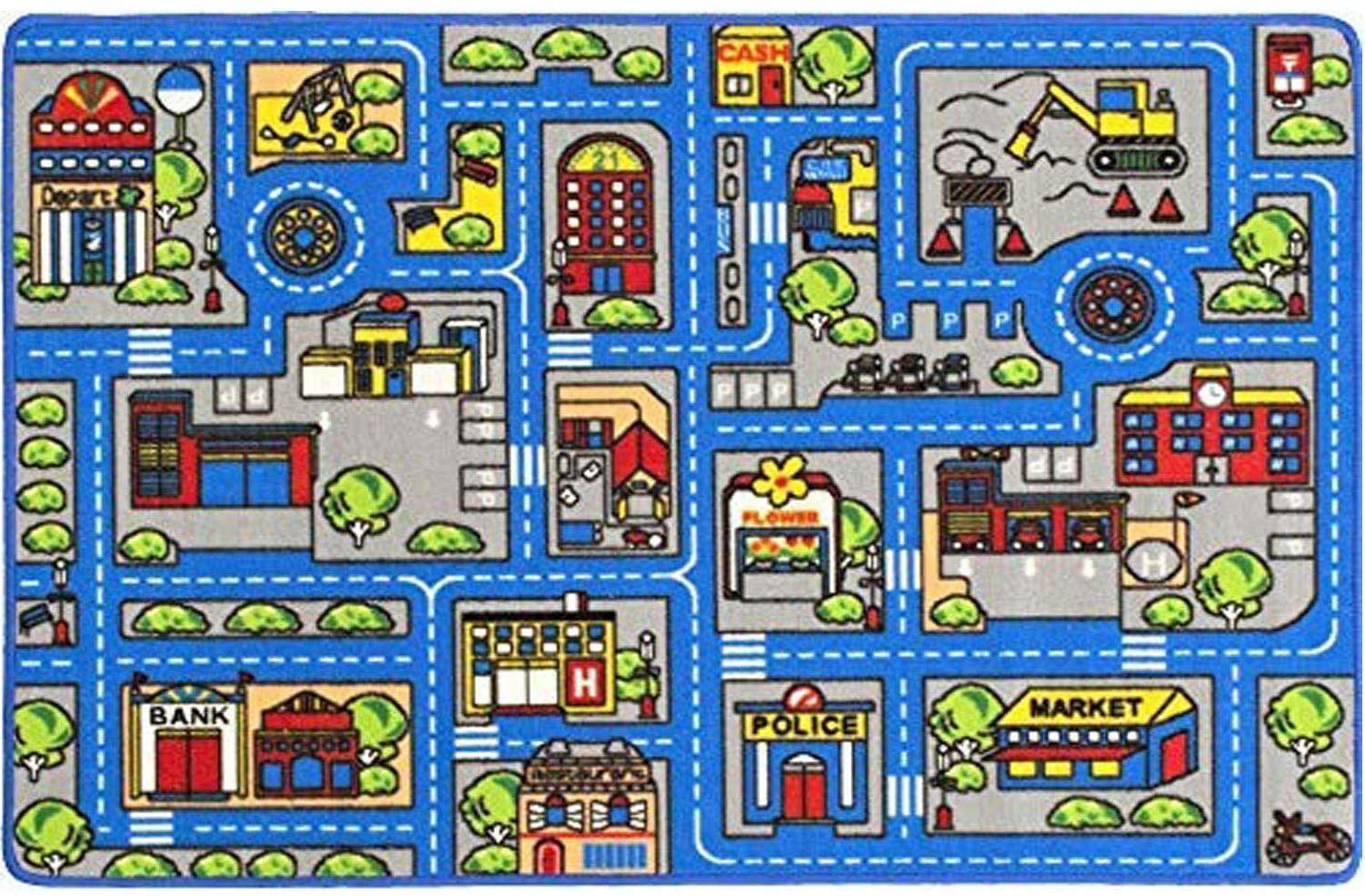 Mybecca Kids Rug Town Map 5' x 7' Children's Area - Blue Street Map ...