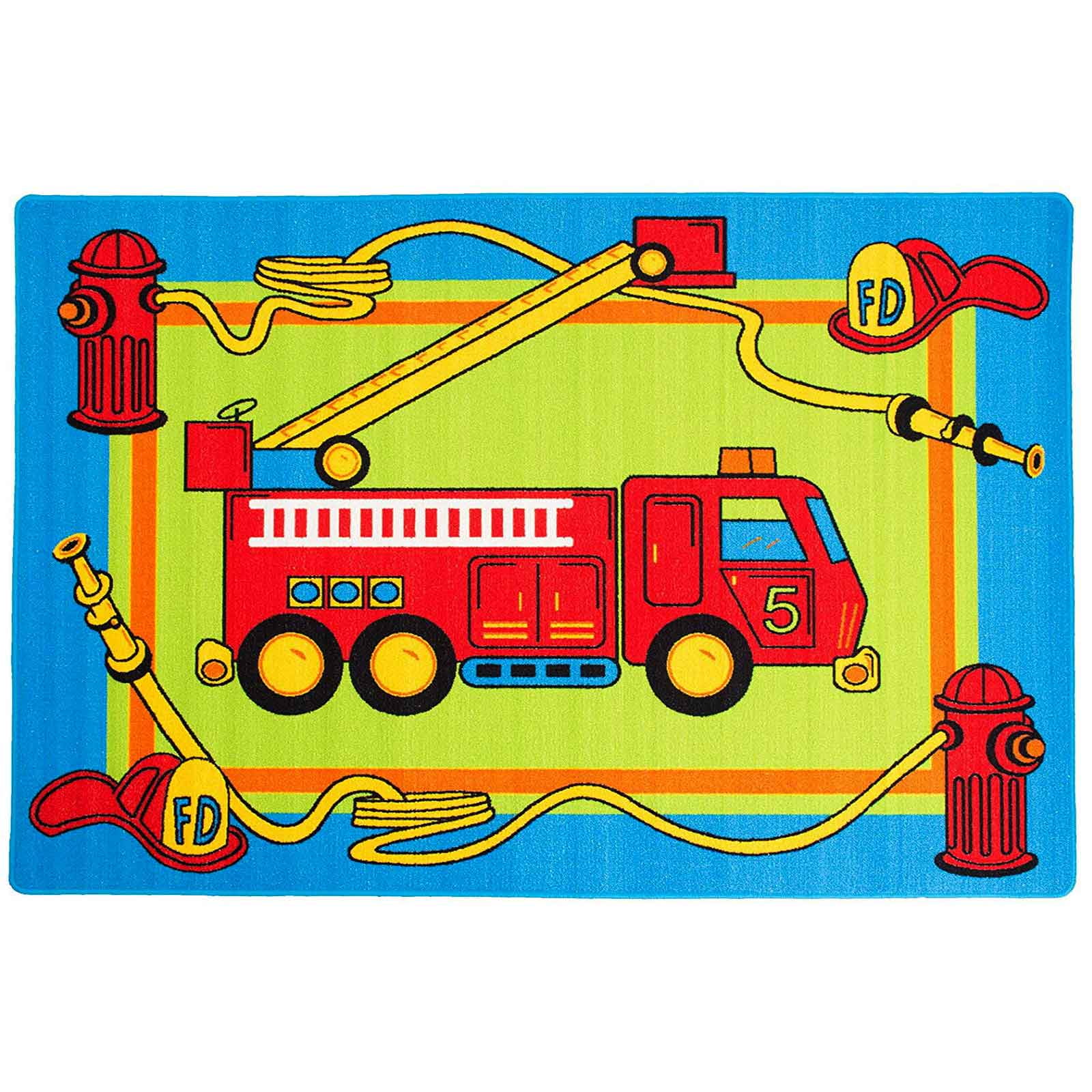 Mybecca Kids Rug with Red Firefighter Truck Design 3ft x 5ft - Walmart.com