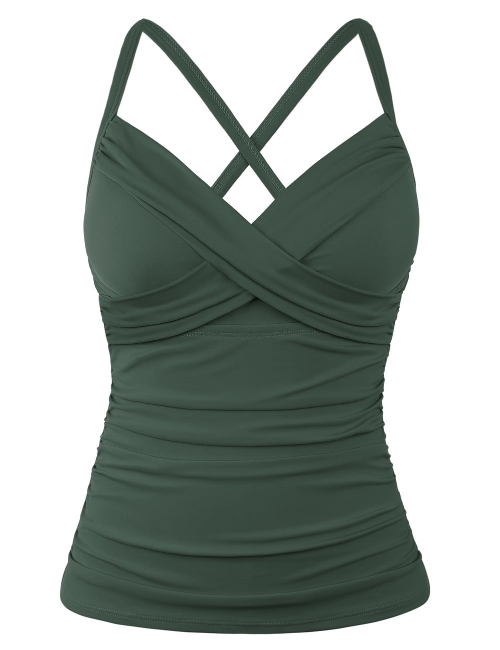 Mycoco Deep Army Green Tummy Control Bathing Suits Top for Women ...