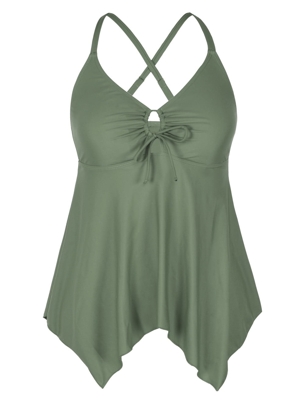 Mycoco Women's Front Tie Swim Top Cross Back Tankini Top Flowy Swimsuit ...