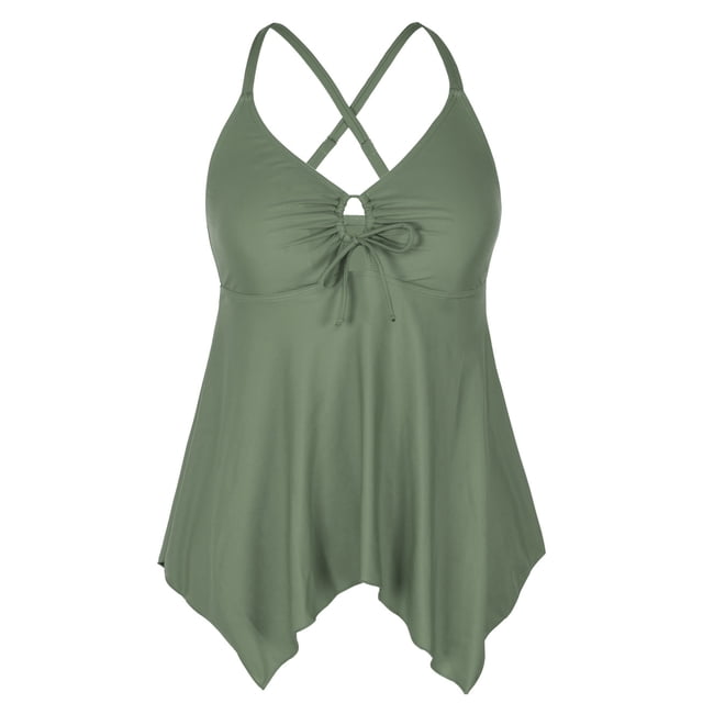 Mycoco Women's Front Tie Swim Top Cross Back Tankini Top Flowy Swimsuit ...