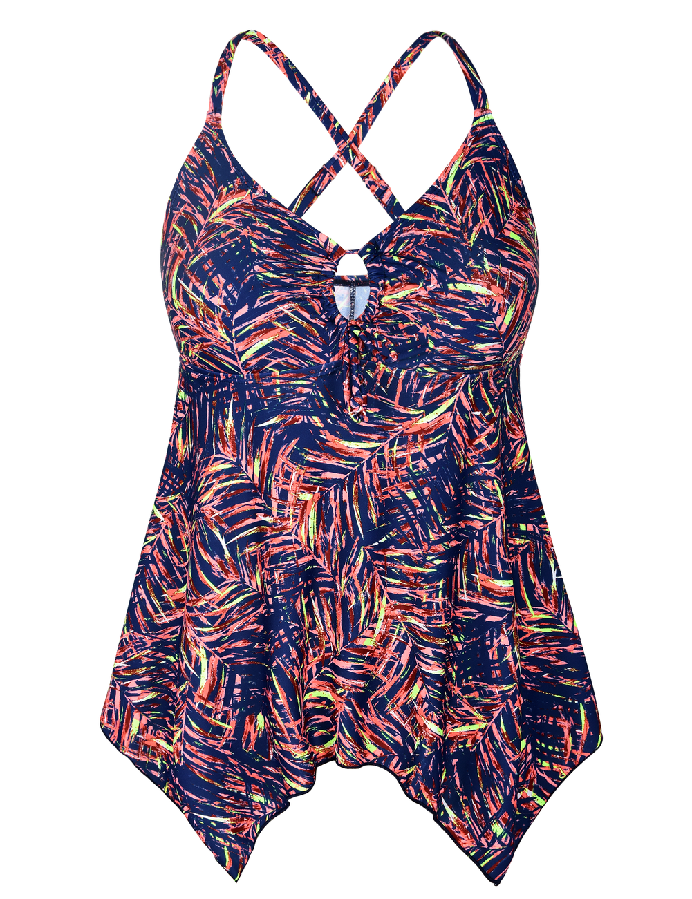 Mycoco Women's Front Tie Swim Top Cross Back Tankini Top Flowy Swimsuit ...