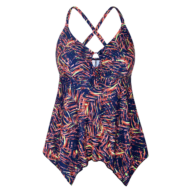 Mycoco Women's Front Tie Swim Top Cross Back Tankini Top Flowy Swimsuit ...