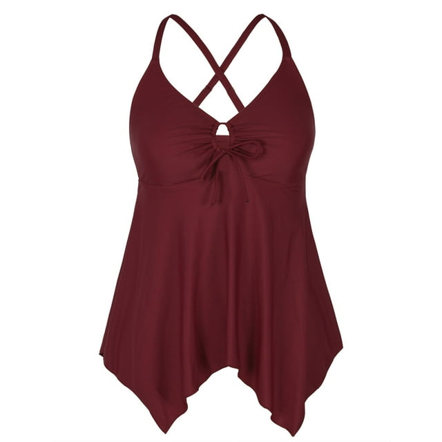 Mycoco Women's Front Tie Swim Top Cross Back Tankini Top Flowy Swimsuit ...