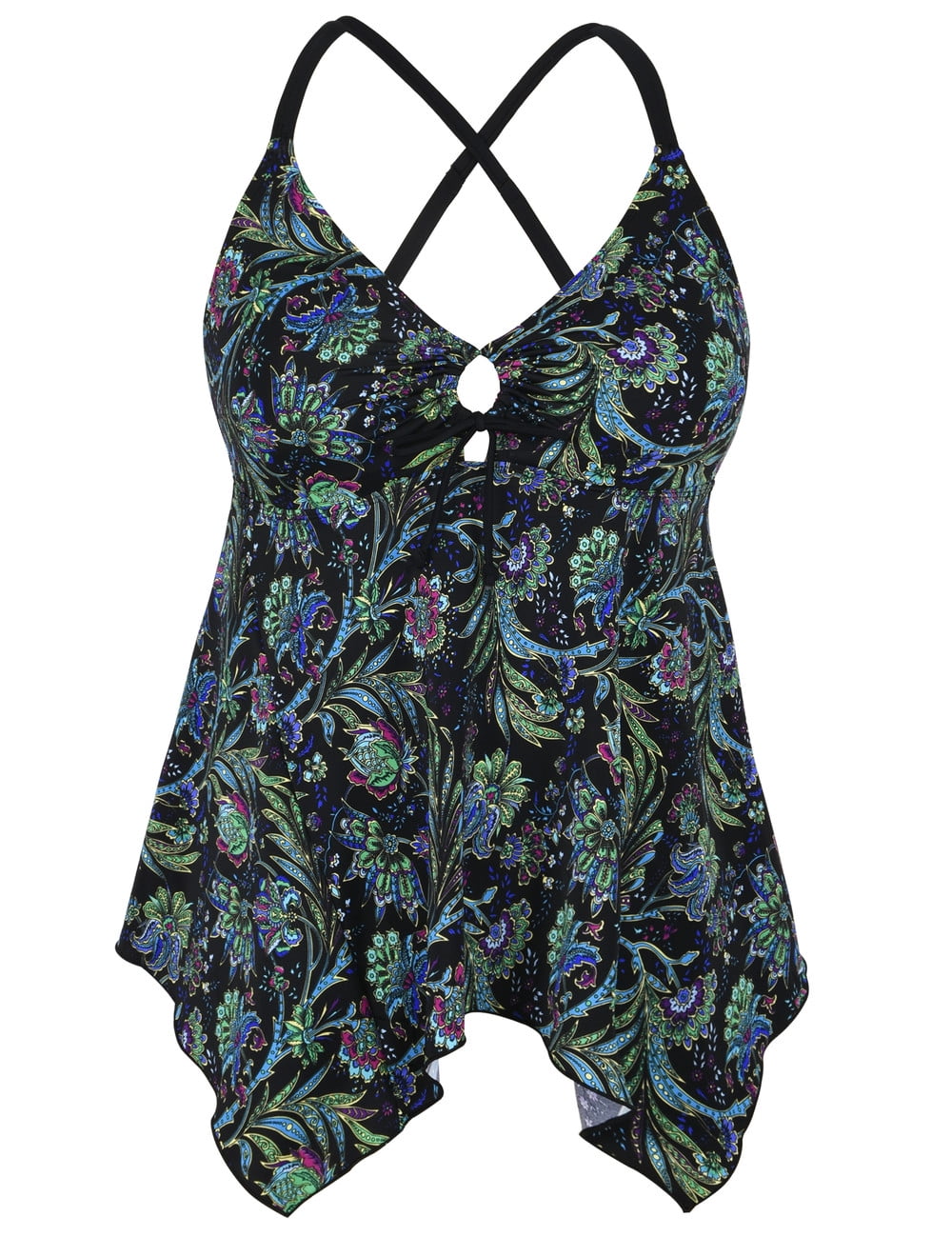 Mycoco Women's Front Tie Swim Top Cross Back Tankini Top Flowy Swimsuit ...