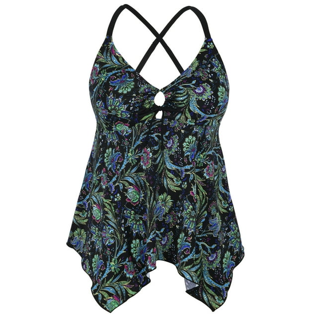 Mycoco Women's Front Tie Swim Top Cross Back Tankini Top Flowy Swimsuit ...