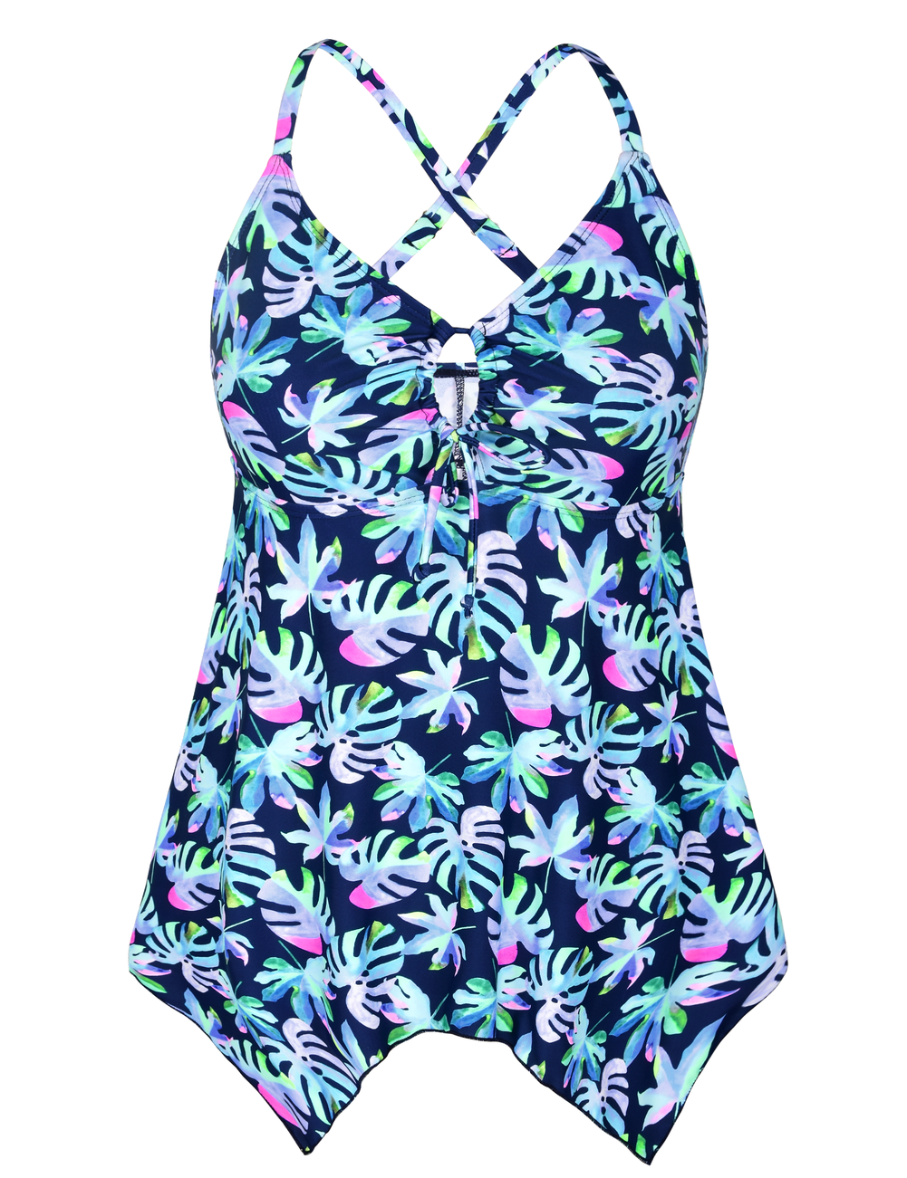 Mycoco Women's Front Tie Swim Top Cross Back Tankini Top Flowy Swimsuit ...