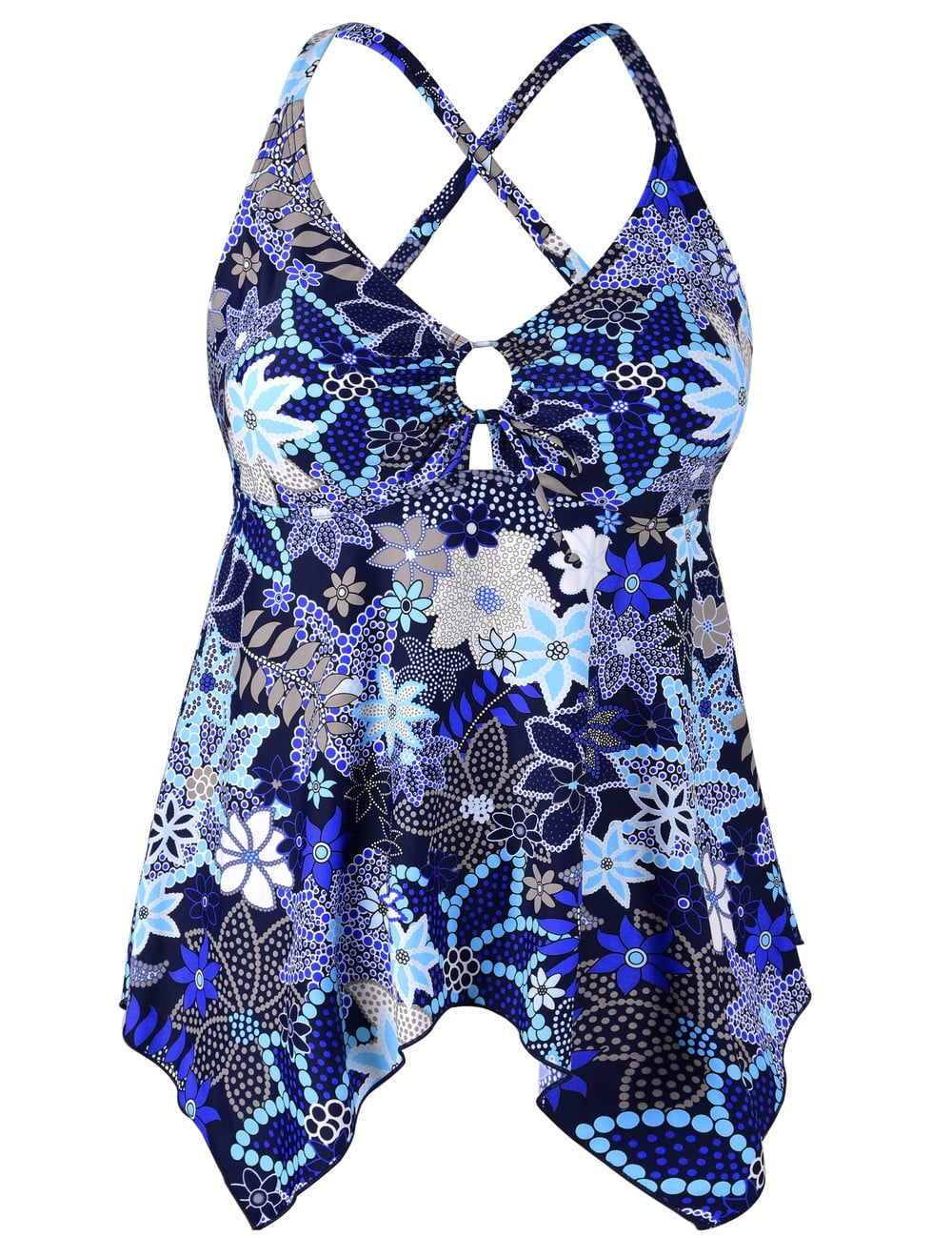 Mycoco Women's Front Tie Swim Top Cross Back Tankini Top Flowy Swimsuit ...