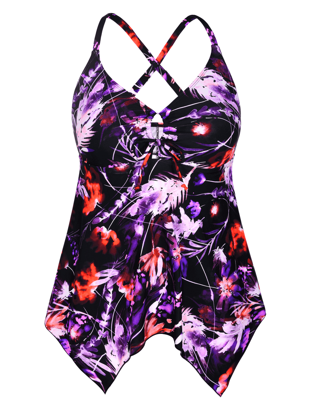 Mycoco Women's Front Tie Swim Top Cross Back Tankini Top Flowy Swimsuit ...