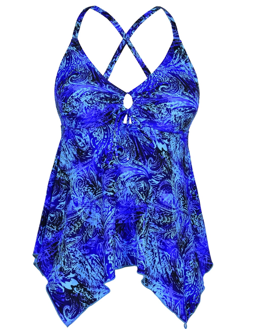 Mycoco Women's Front Tie Swim Top Cross Back Tankini Top Flowy Swimsuit ...