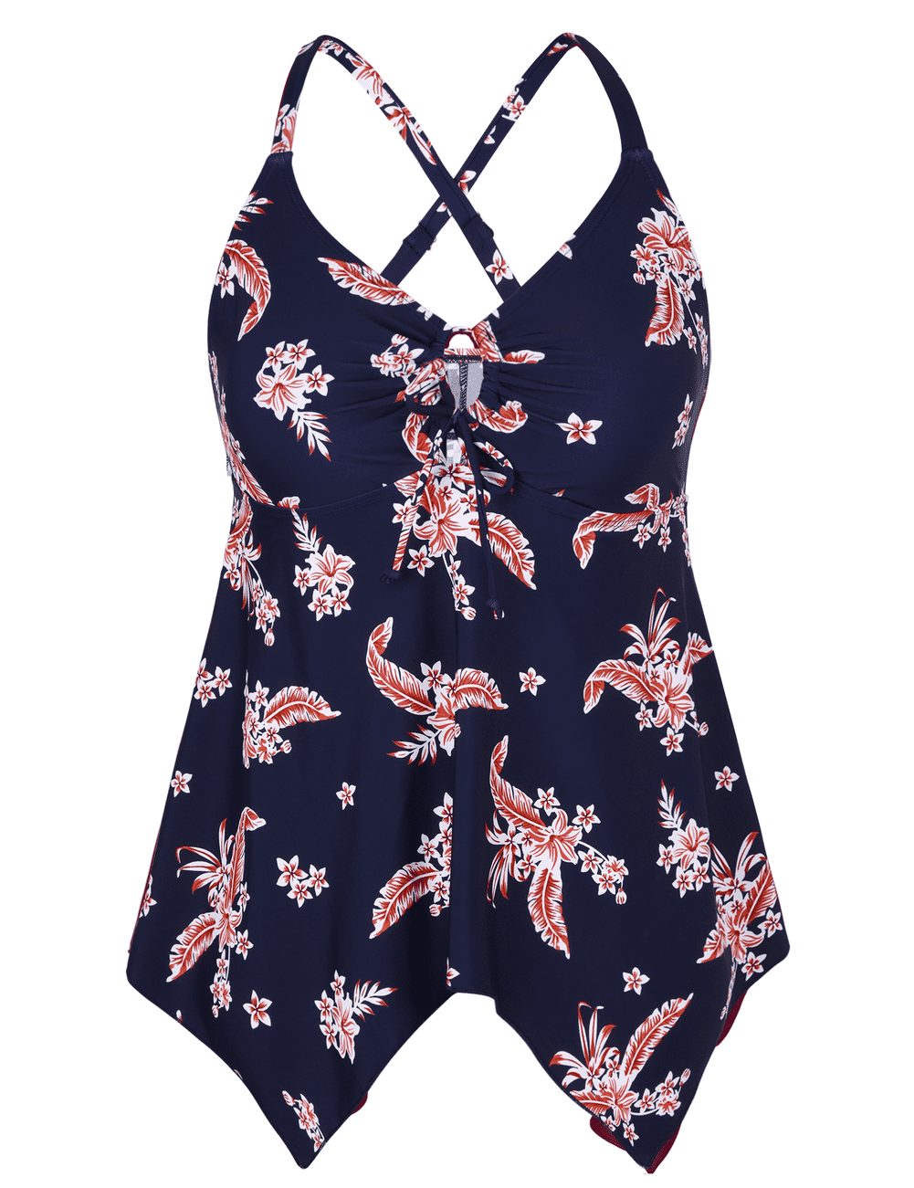 Mycoco Women's Front Tie Swim Top Cross Back Tankini Top Flowy Swimsuit ...