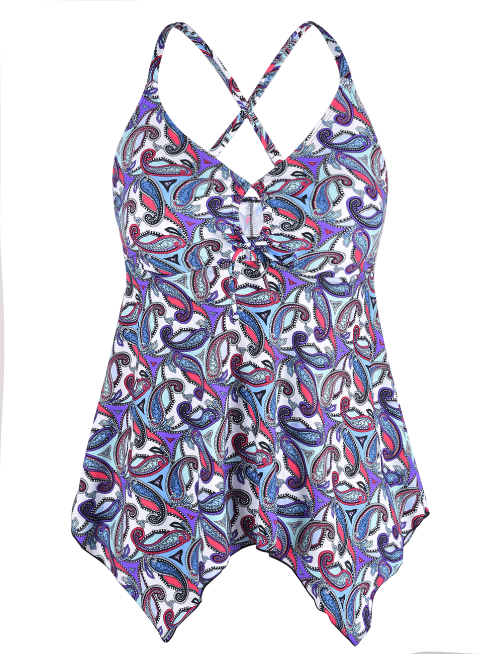 Mycoco Women's Front Tie Swim Top Cross Back Tankini Top Flowy Swimsuit ...