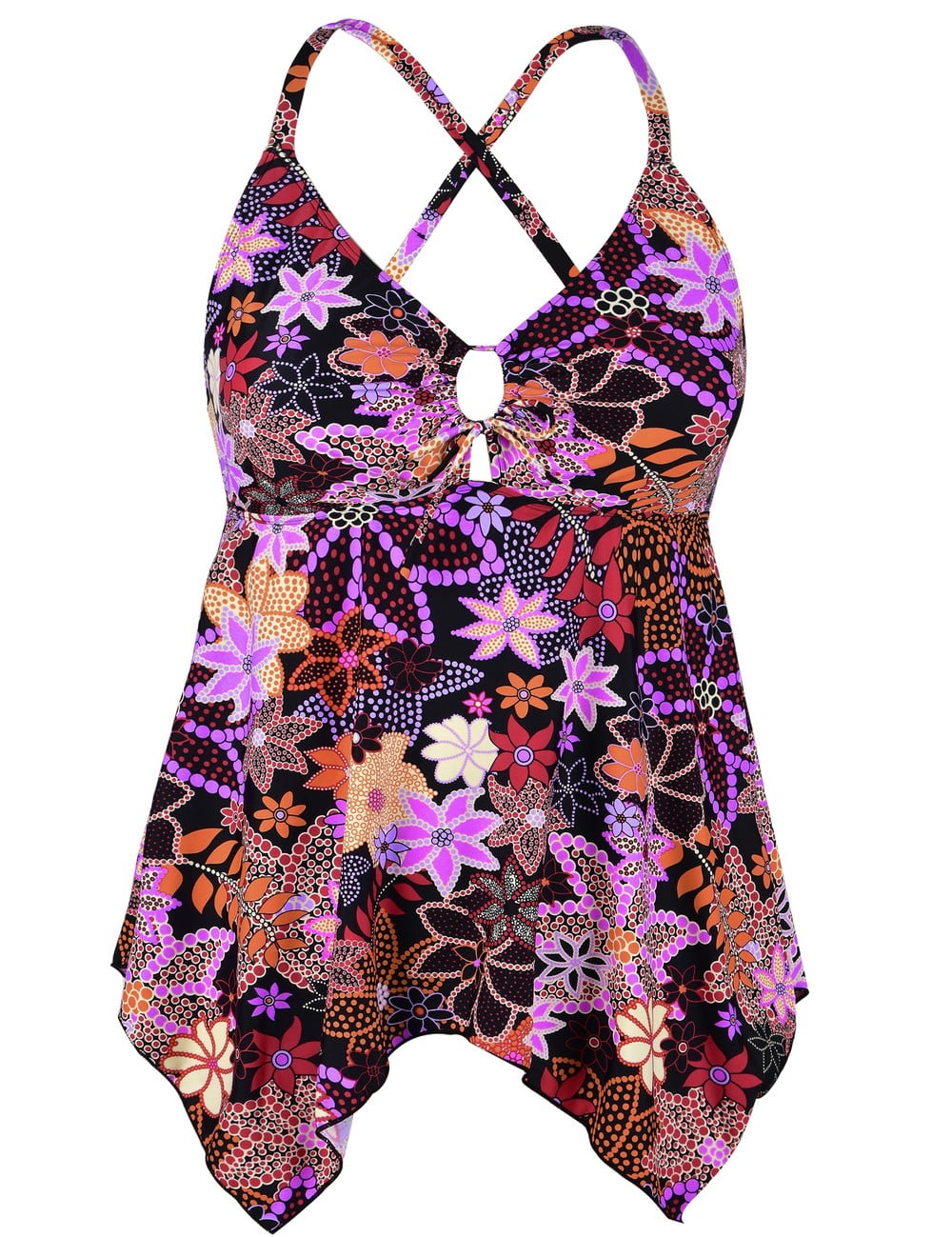 Mycoco Women's Front Tie Swim Top Cross Back Tankini Top Flowy Swimsuit ...