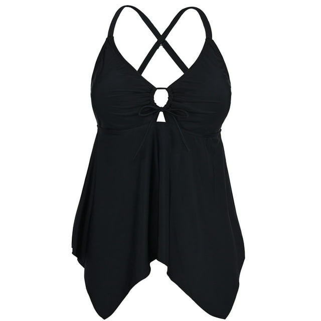Mycoco Women's Front Tie Swim Top Cross Back Tankini Top Flowy Swimsuit ...