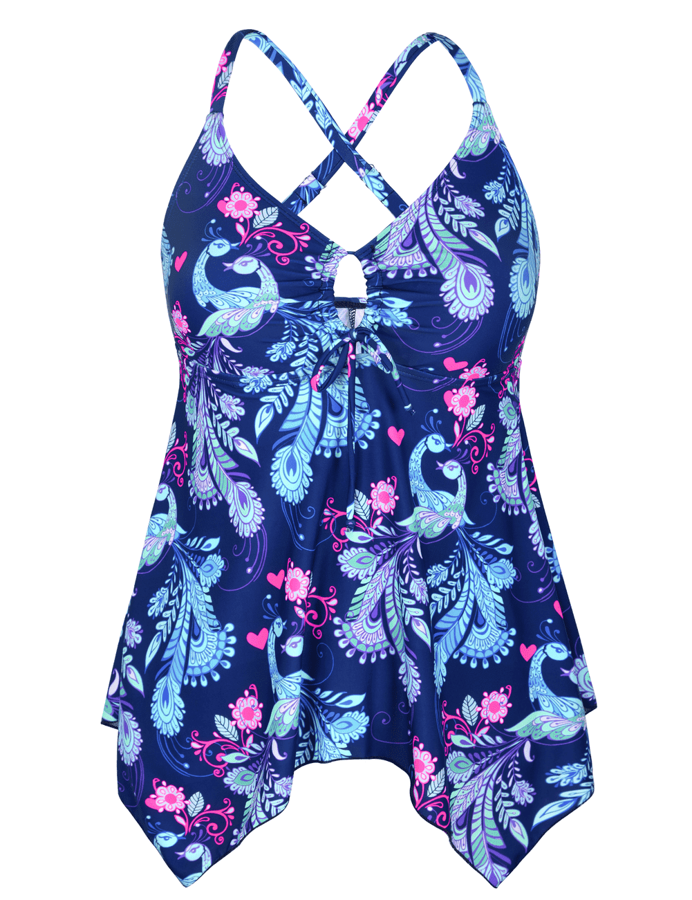 Mycoco Women's Front Tie Swim Top Cross Back Tankini Top Flowy Swimsuit ...