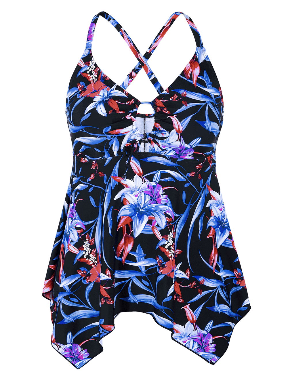 Mycoco Women's Front Tie Swim Top Cross Back Tankini Top Flowy Swimsuit ...