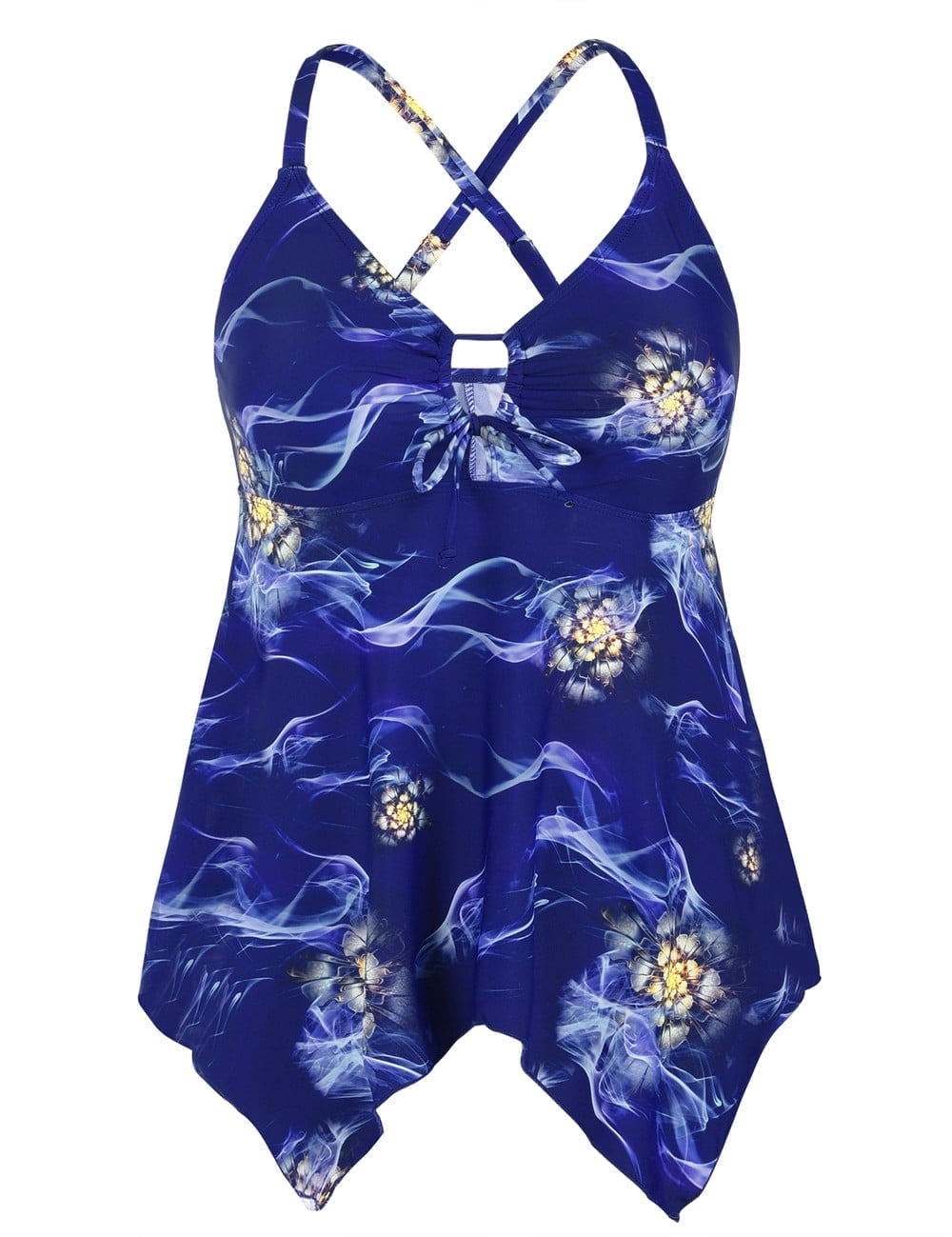 Mycoco Women's Front Tie Swim Top Cross Back Tankini Top Flowy Swimsuit ...