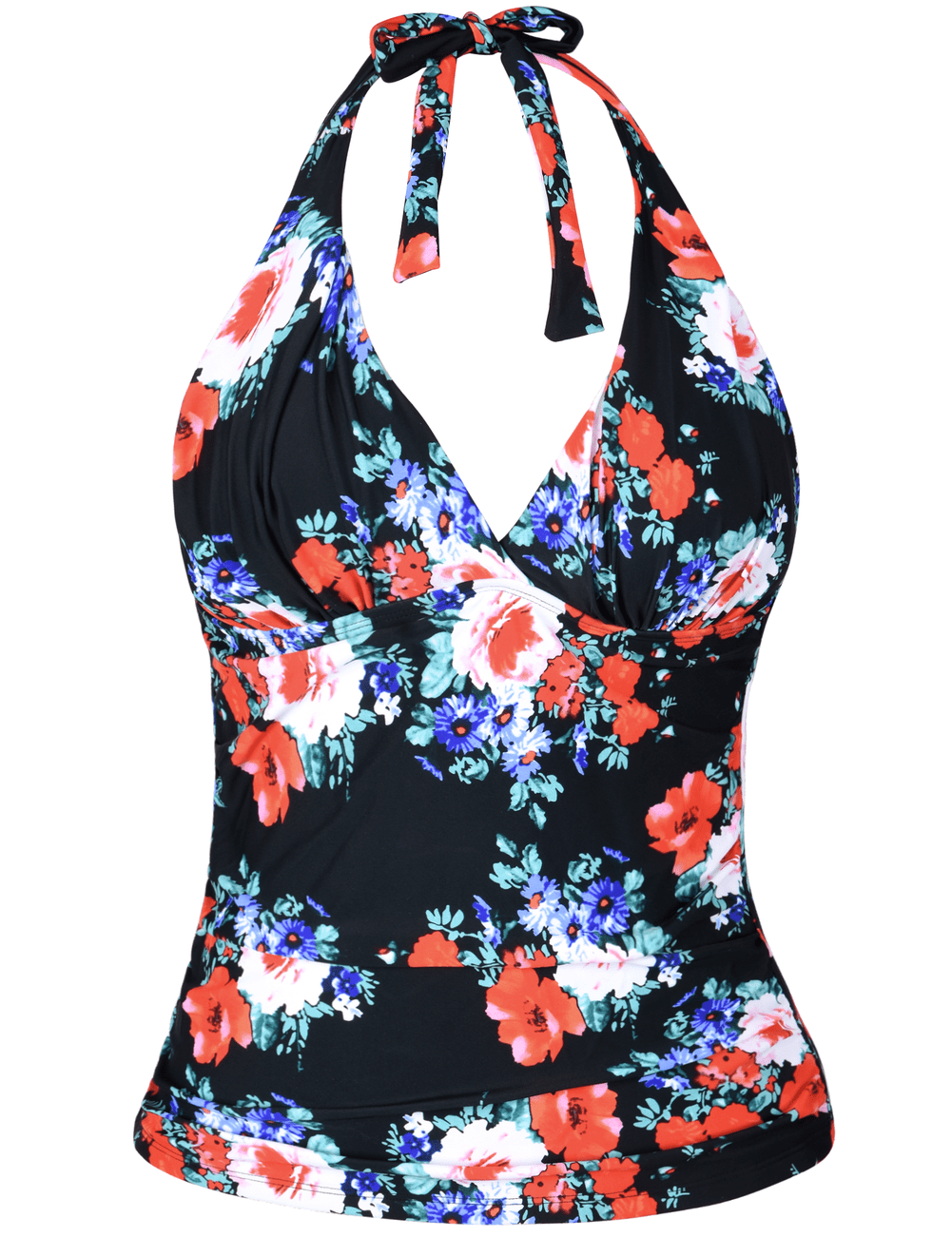 Mycoco Women's Halter Swim Top V Neck Swimwear Front Shirred Tankini ...