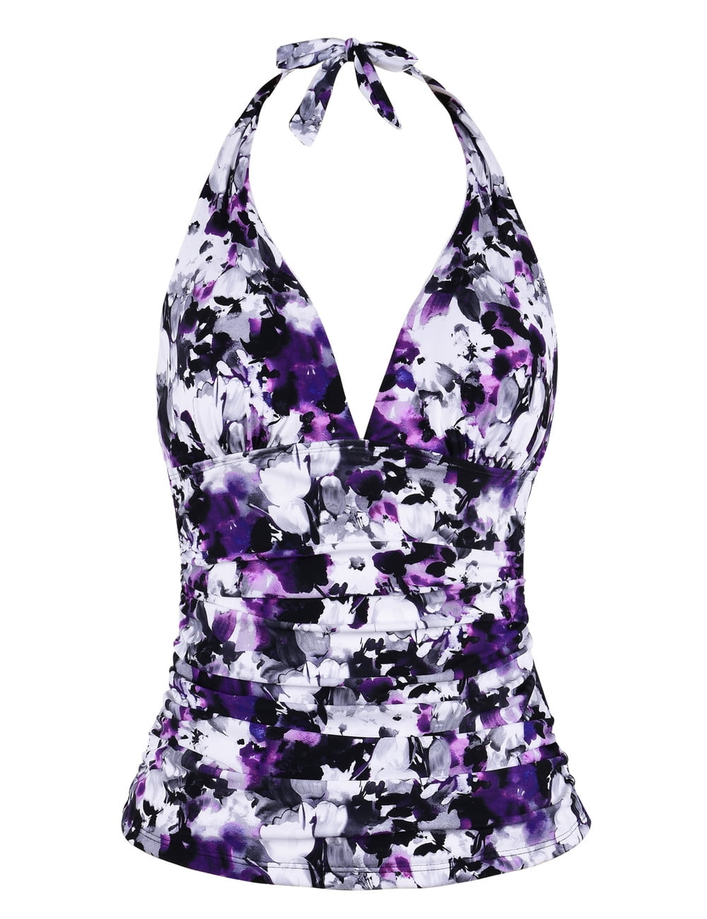 Mycoco Women's Halter Swim Top V Neck Swimwear Front Shirred Tankini ...