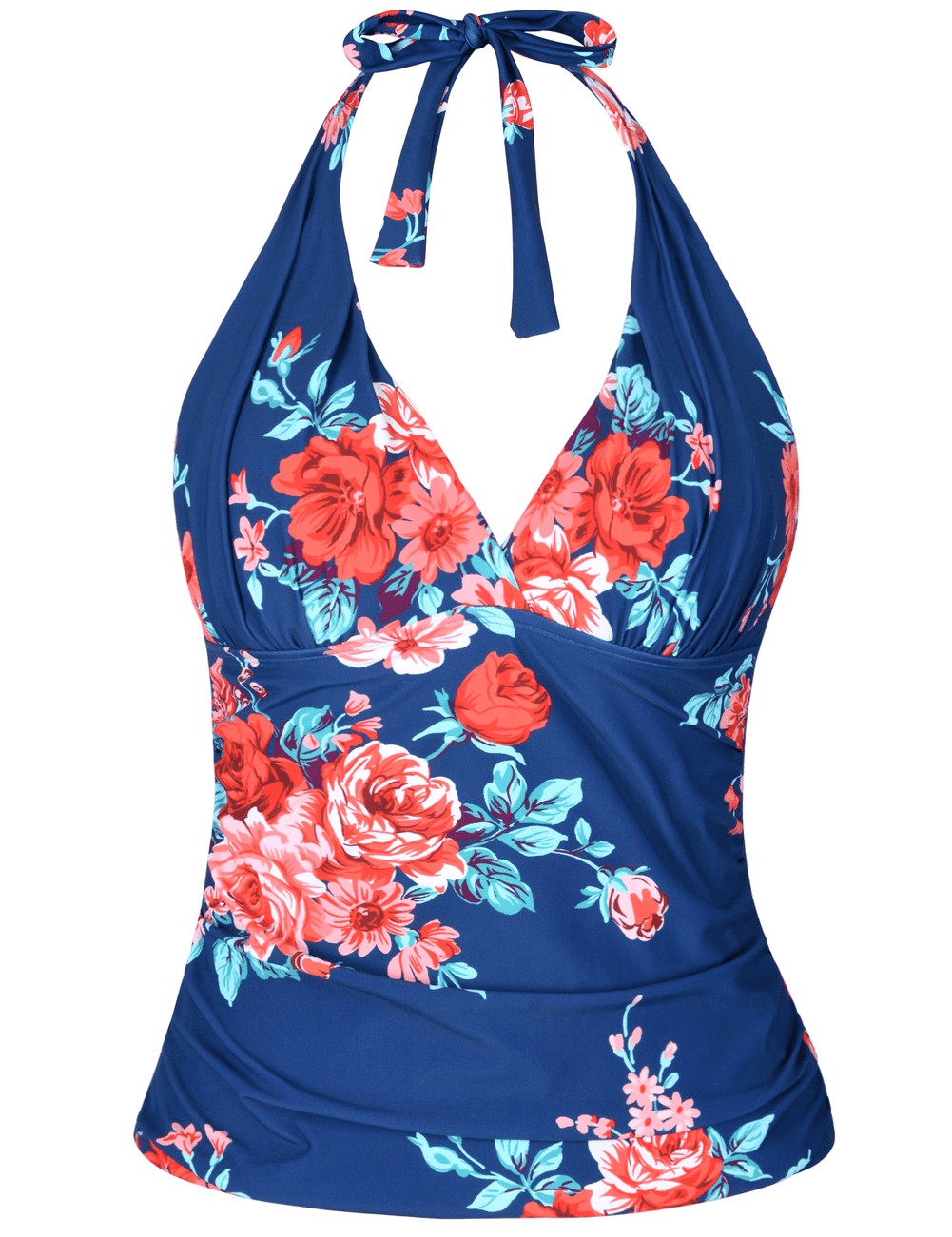 Mycoco Women's Halter Swim Top V Neck Swimwear Front Shirred Tankini ...