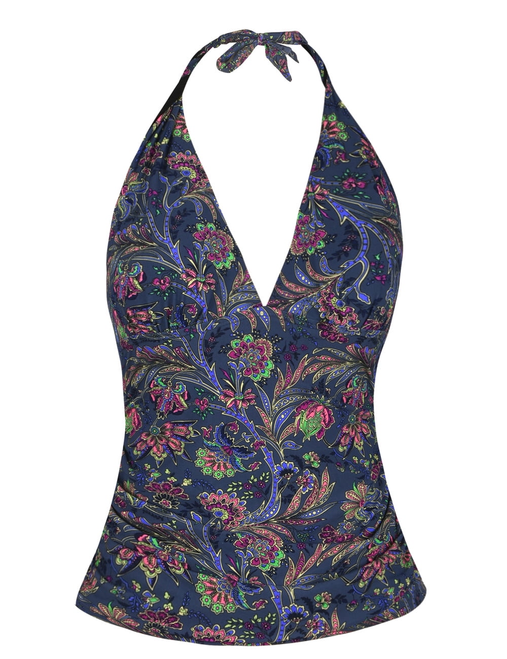 Mycoco Women's Halter Swim Top V Neck Swimwear Front Shirred Tankini ...