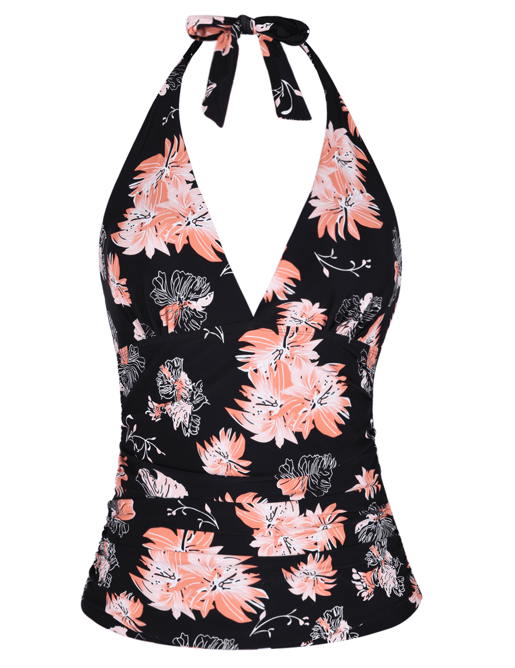 Mycoco Women's Halter Swim Top V Neck Swimwear Front Shirred Tankini ...