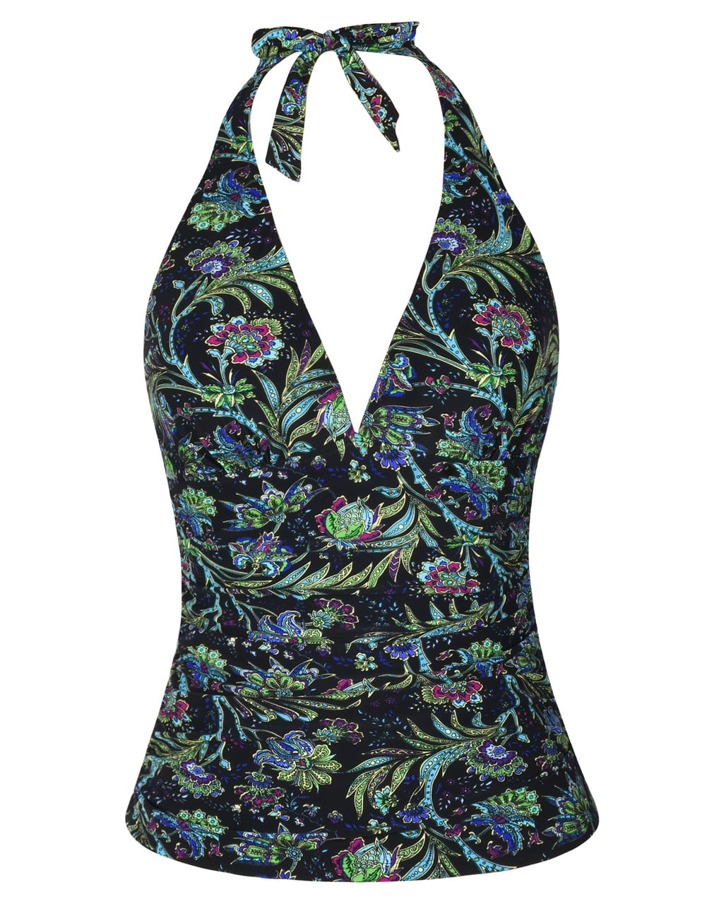 Mycoco Women's Halter Swim Top V Neck Swimwear Front Shirred Tankini ...