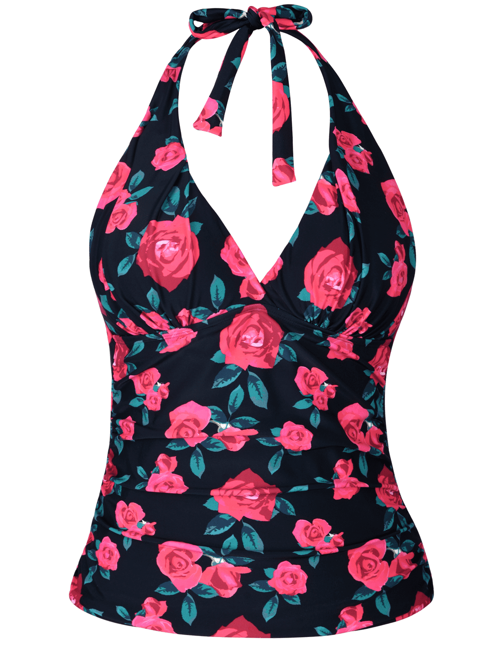 Mycoco Women's Halter Swim Top V Neck Swimwear Front Shirred Tankini ...