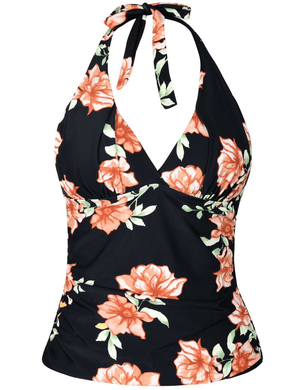 Mycoco Women's Halter Swim Top V Neck Swimwear Front Shirred Tankini ...