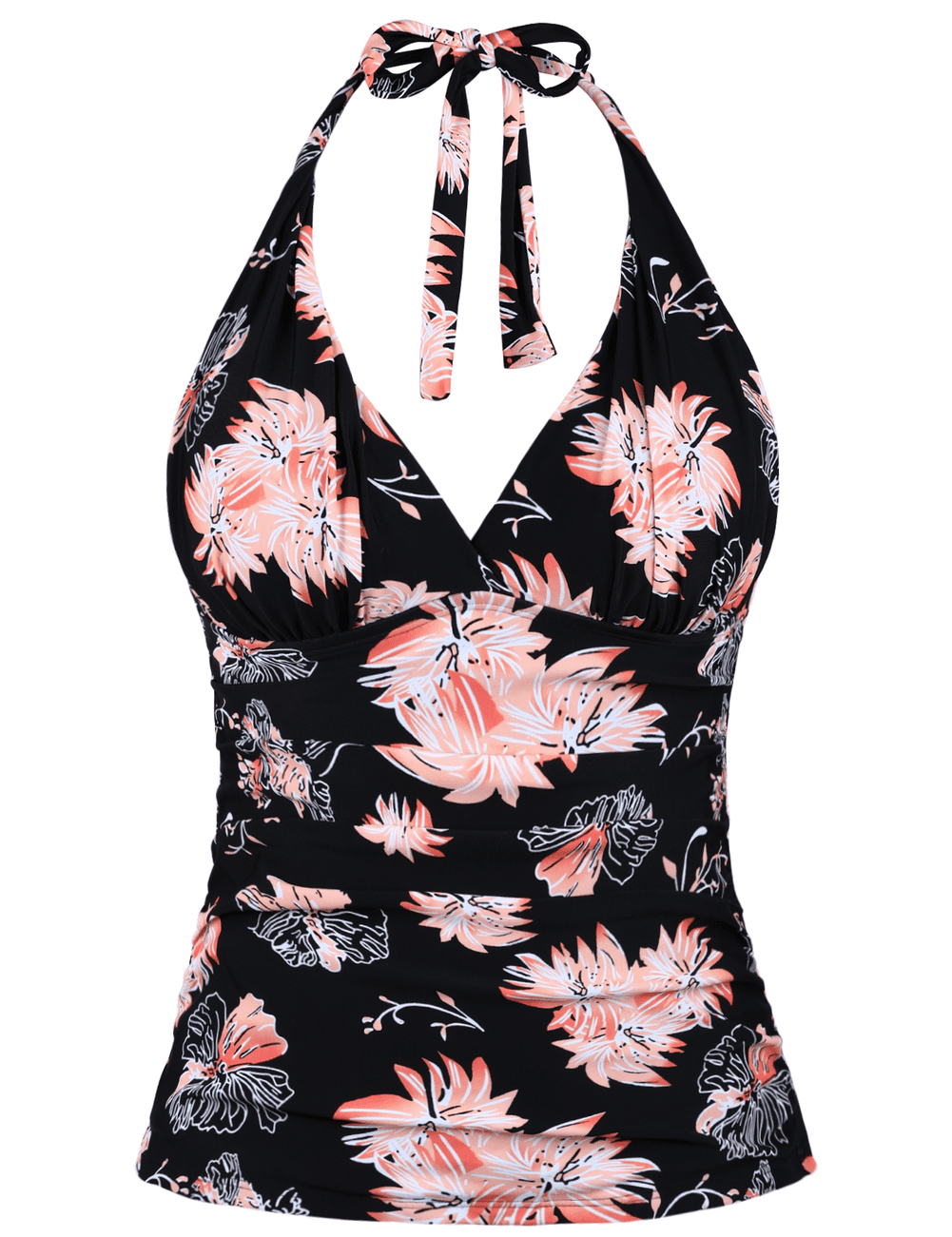 Mycoco Women's Halter Swim Top V Neck Swimwear Front Shirred Tankini ...