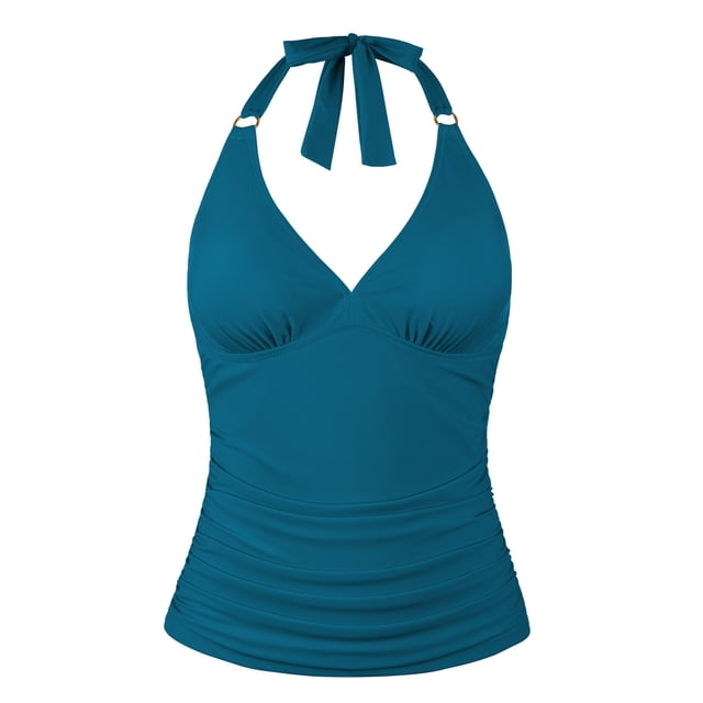 Mycoco Women's Ruched Tankini Swimsuits Top V Neck Halter Swimwear Push ...