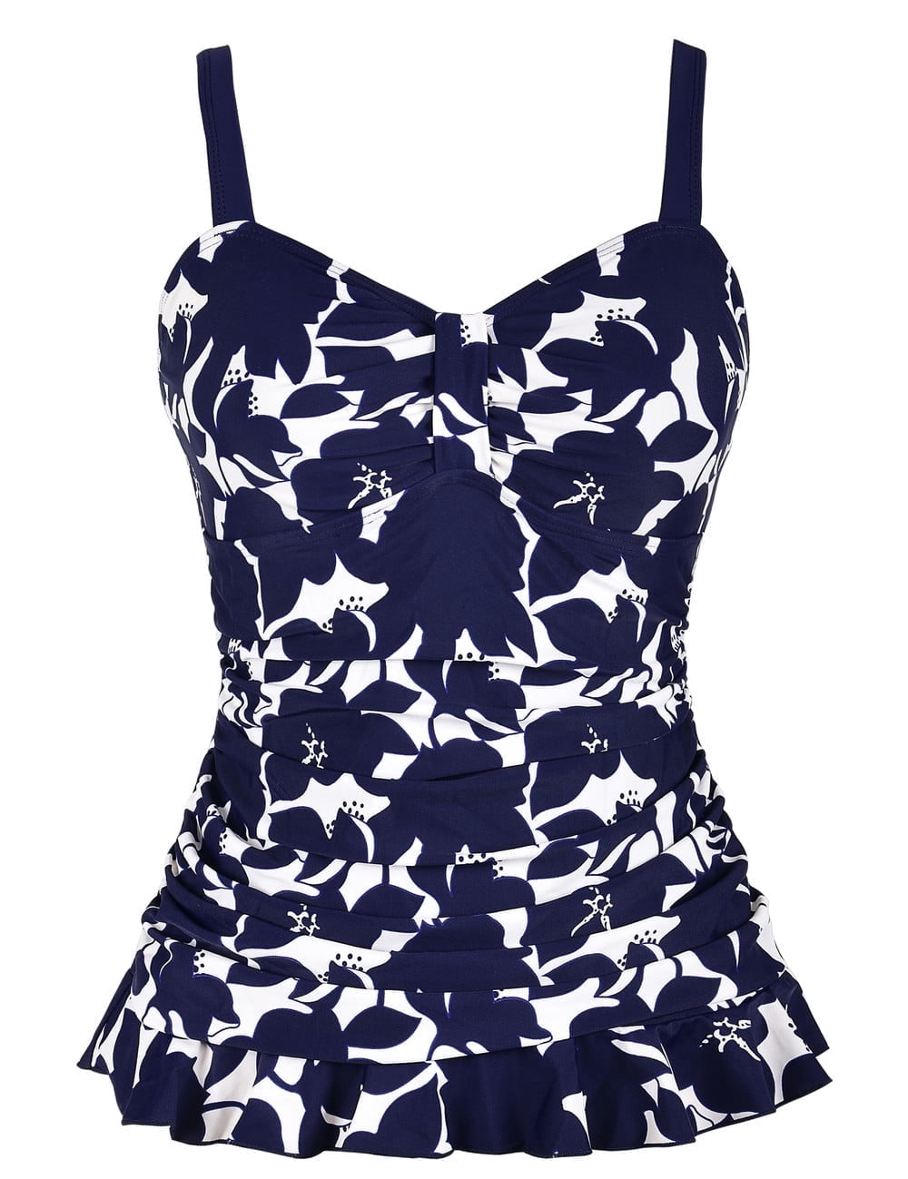 Mycoco Women's Swim Top Padded Ruffle Hem Shirred Swimwear Tankini ...