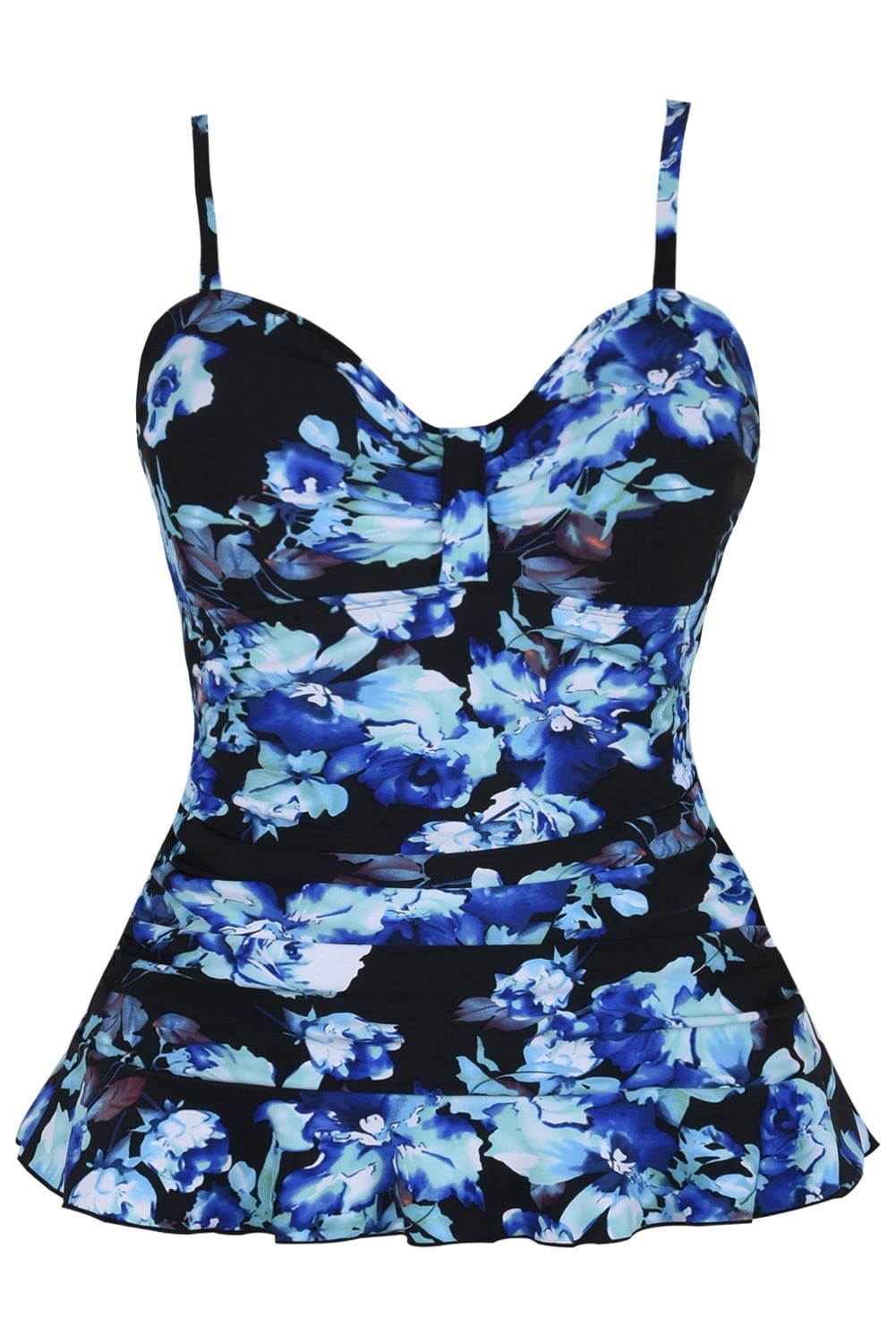 Mycoco Women's Swim Top Padded Ruffle Hem Shirred Swimwear Tankini ...