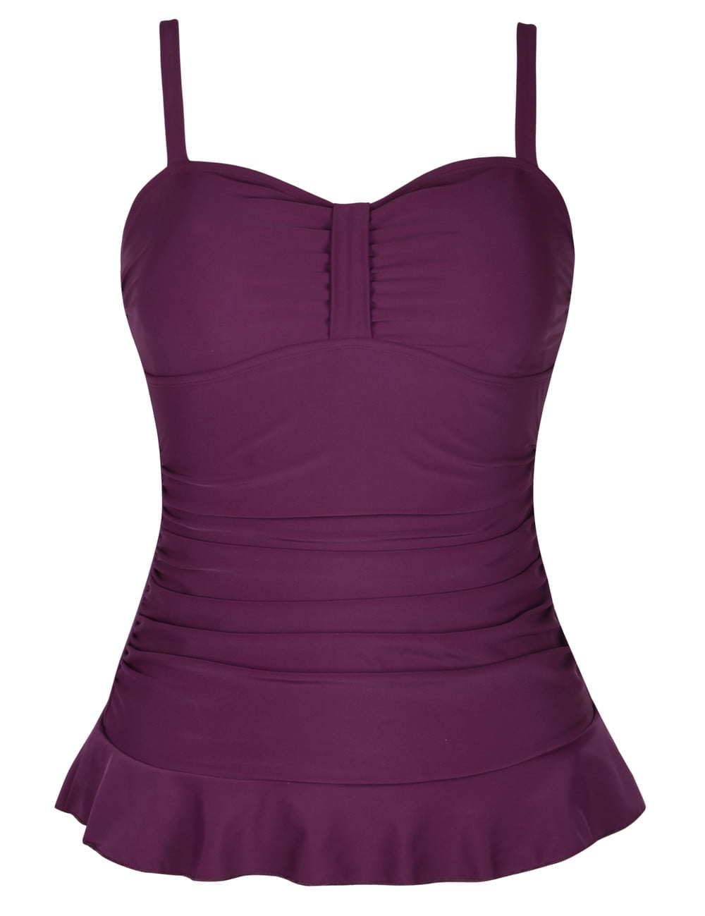 Mycoco Women's Swim Top Padded Ruffle Hem Shirred Swimwear Tankini ...