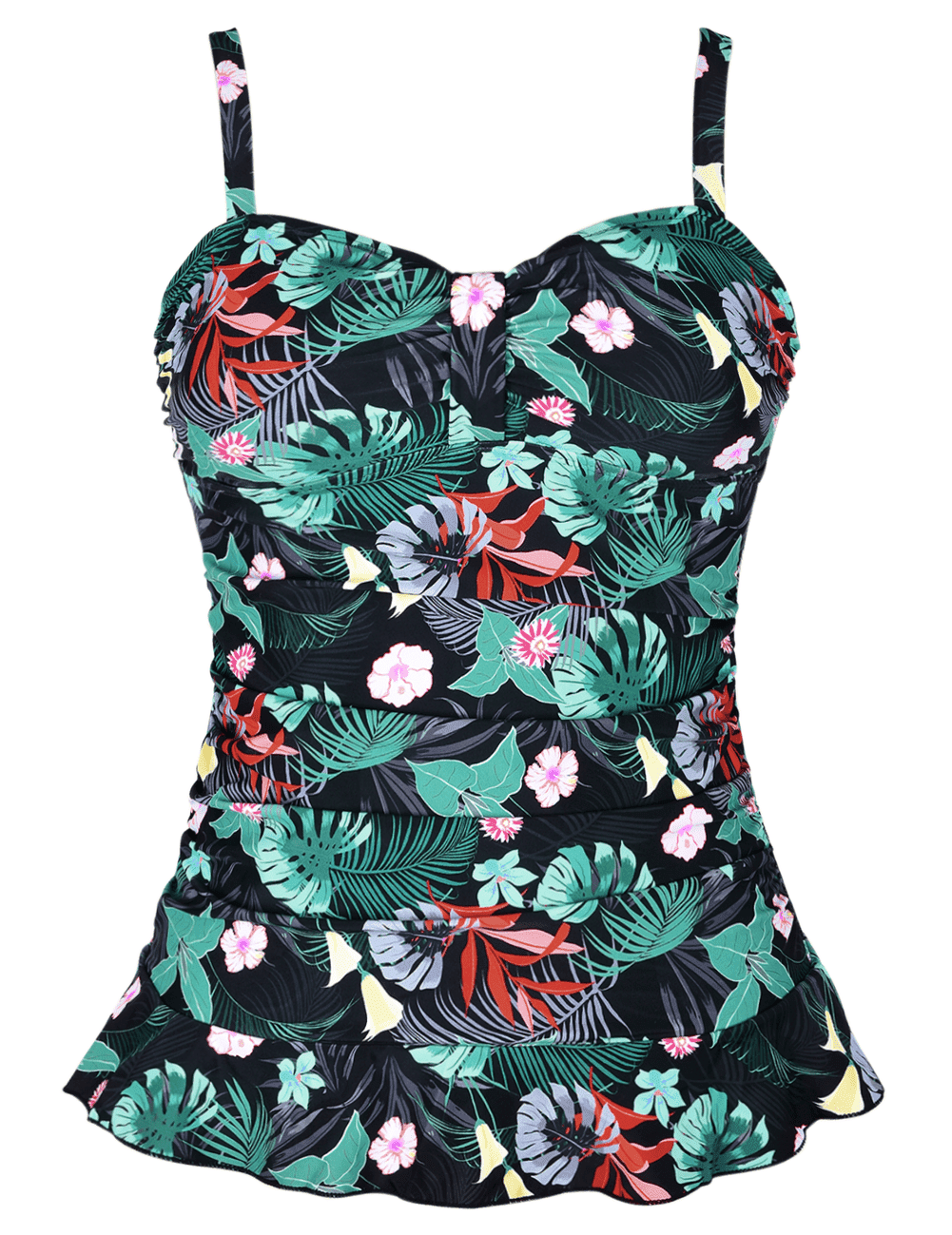 Mycoco Women's Swim Top Padded Ruffle Hem Shirred Swimwear Tankini ...
